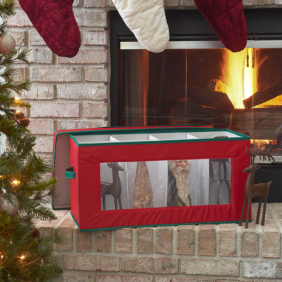 Household Essentials 554RED Holiday Vision Storage Box Chest, 8-Piece Figurine, Red & Green