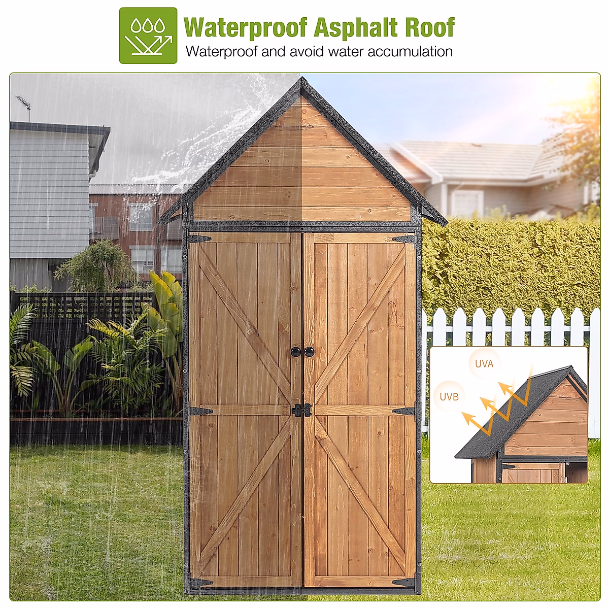 Outdoor Storage Shed with All Around Strong Metal Frame, Garden Shed with Adjustable Shelfs, Wooden Tool House with Floor, for Backyard Garden Patio Lawn, Brown