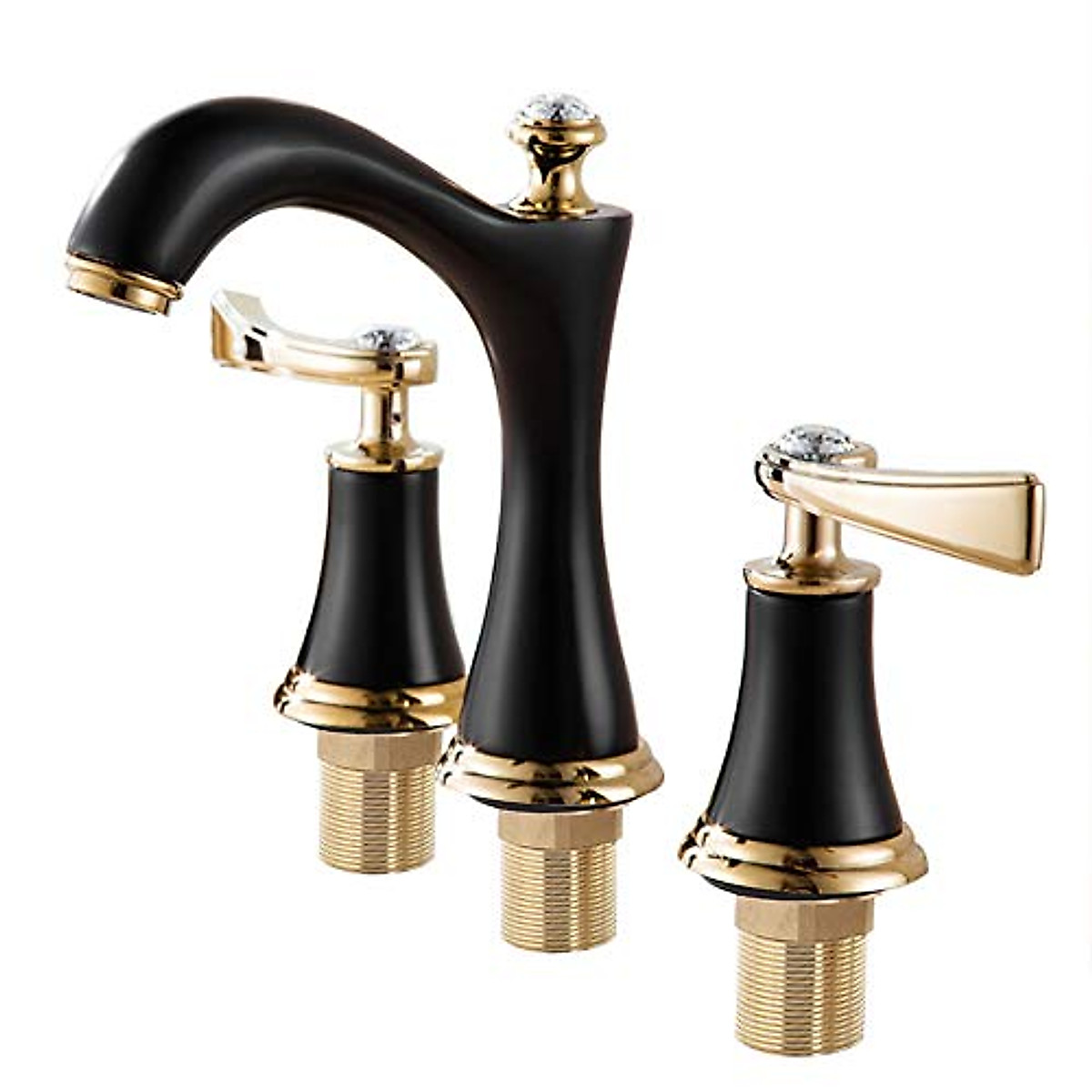 Bathroom Sink Faucet, G1/2 2 Handle 3 Holes Deck Mounted Brass Faucet, Crystal Handle Mixer Tap(Notice The Crystal ON Handle), Matte Black, 1 1/4-1 1/2Inch Sink Hole Size