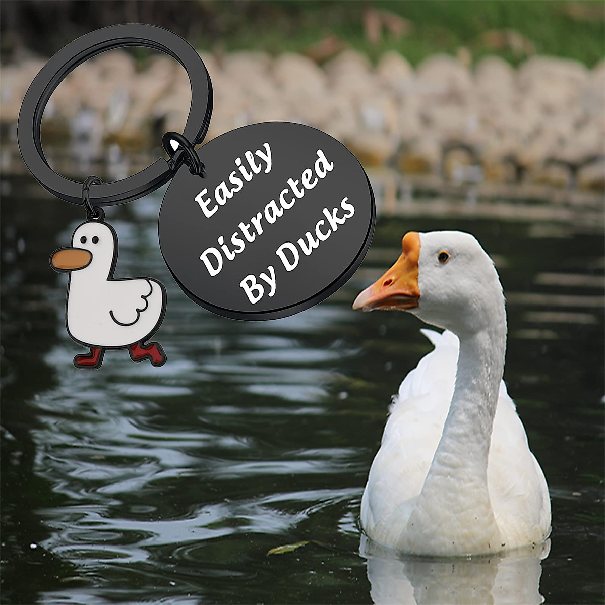 LQRI Duck Gift Duck Lover Gift Easily Distracted By Ducks Keychain Duck Jewelry Duck Gifts Pet Duck Owner Gift(BLACK)