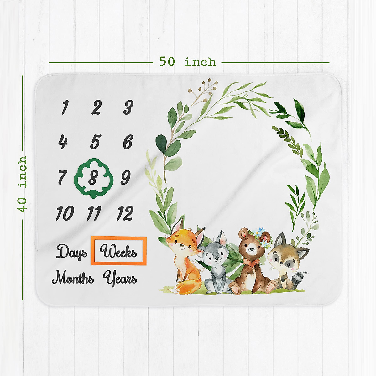 LUNAMIO Baby Monthly Milestone Blanket Boy Girl, Woodland Nursery Decor for Boys, Baby Milestone Blanket, Baby Boy Milestone Blanket, Woodland Baby Shower, Milestone Blanket for Baby Girl Boy, 50"x40"