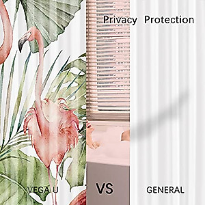 VEGA U Flamingo Shower Curtain for Bathroom, Tropical Leaves Themed Bath Decor with Hooks, 72x72 Inch