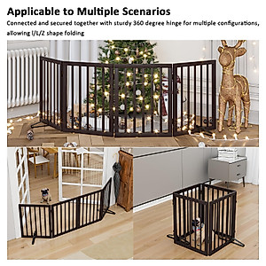 Wooden Dog Gate Foldable Dog Fence Freestanding 4 Panel Pet Gates Freestanding Folding Dog Gates House Pet Gate for Dogs Gate for Indoors,Extra Wide Dog Gate 24in Height with 2PCS Support Feet