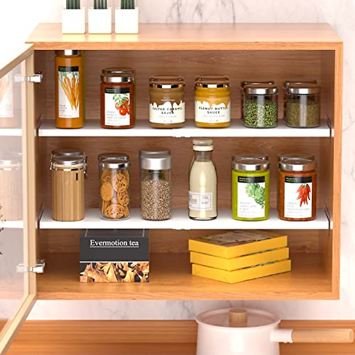 Cabinet Shelf Organizer Expentable Heavy Duty Metal Storage Shelves Organizer DIY Divider Separator Shelves for Cabinet Wardrobe Cupboard Kitchen Bedroom Closet, 2pack