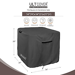 ULTCOVER Waterproof Square Air Conditioner Cover for Outside AC Units Size Upto 34W x 34D x 25H inch, Black