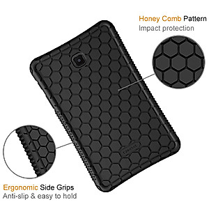 Fintie Silicone Case for Samsung Galaxy Tab A 8.0 2018 Model SM-T387, [Honey Comb Series] [Kids Friendly] Light Weight Shock Proof Protective Cover, Black