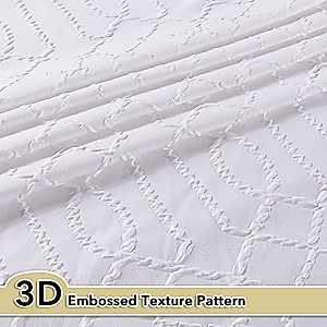 OWENIE White Shower Curtain for Bathroom, 2022 New Upgrade 100% Waterproof 3D Embossed 2 in 1 White Fabric Shower Curtains, Geometric Polyester Modern Luxury Elegant Hotel Style Pattern, 72 x 72 Inch