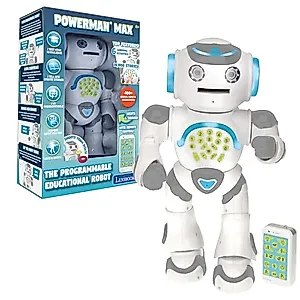 LEXiBOOK Powerman Max - Remote Control Walking Talking Toy Robot STEM Programmable Dances Sings Telling 10,000 Stories 300+ Learning Quiz Shooting Discs and Voice Repeat for Kids 4+ - ROB80EN, White