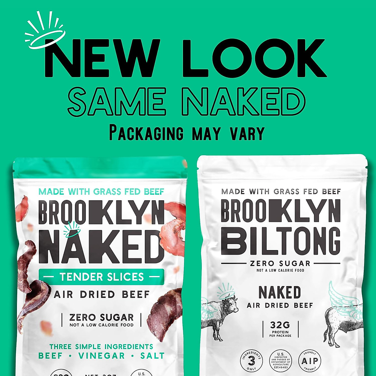 Brooklyn Biltong - Air Dried Grass Fed Beef Snack, South African Beef Jerky - Whole30 Approved, Paleo, Keto, Gluten Free, Sugar Free, Made in USA - 8 oz. Bag (Naked)