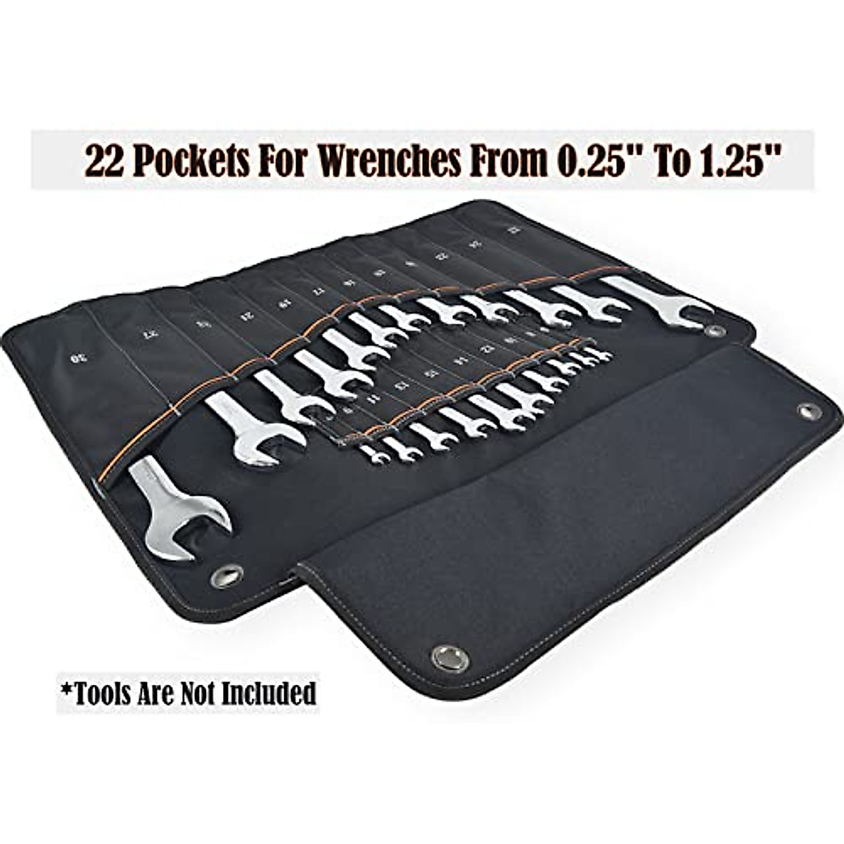 22-Pockets Wrench Roll, 0.25-1.25" Wrench-Set Tool Roll, Wrench roll bag, Tool wrap, Wrench bag, Wrench wrap, Wrench sleeve, Wrench pouch, Wrench tool roll, Wrench holder bag, Wrench roll up organizer