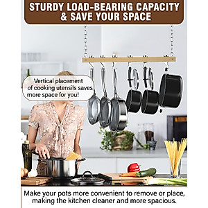 Cooks Standard NC-00269 Standard, Single Bar, 36-Inch Ceiling Mounted Wooden Pot Rack, Brown