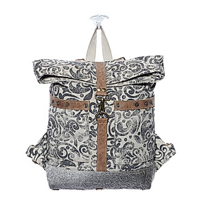 Myra Bag Floral Cowhide & Upcycled Canvas Backpack S-1161