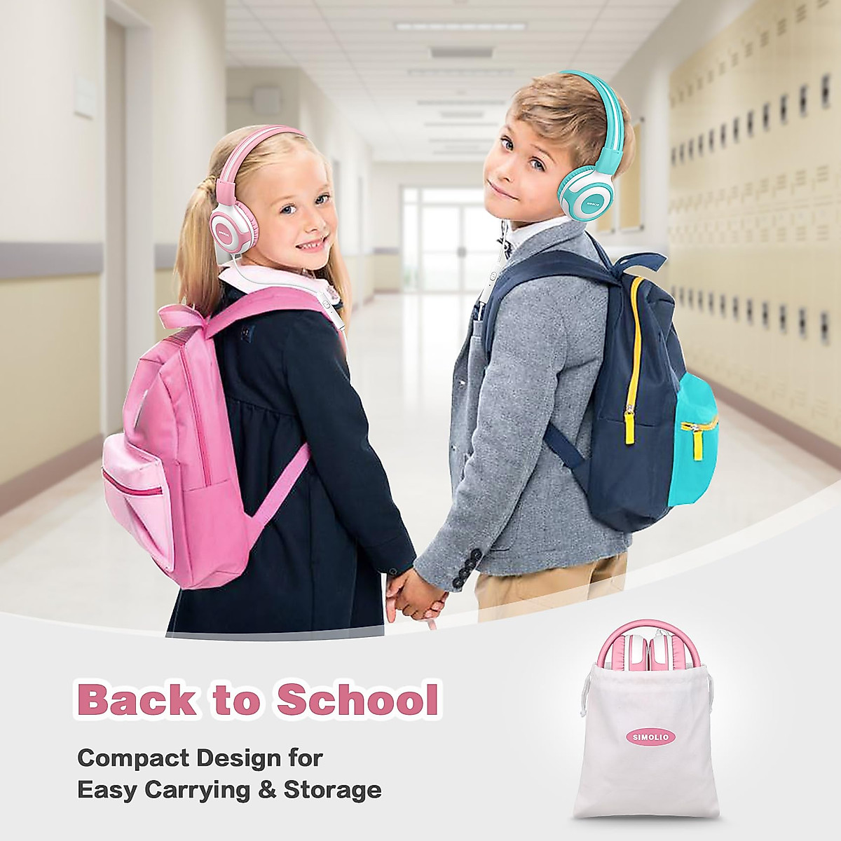 SIMOLIO Wired Headphones for Kids with Mic & Share Port, 75dB/85dB/94dB Volume Limit Children Headphone with Portable Bag for School/Travel, Sturdy Headband, Stereo Sound, Tangle-Free Cord (SM-903P)