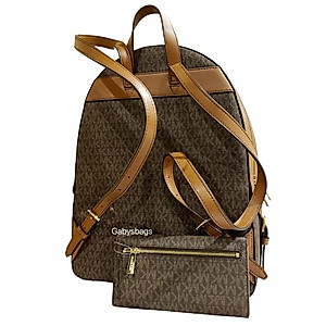 Michael Kors Jaycee Large Backpack School Bag Bundled with Michael Kors Jet Set Travel Large Trifold Wallet MK Signature (Brown MK)