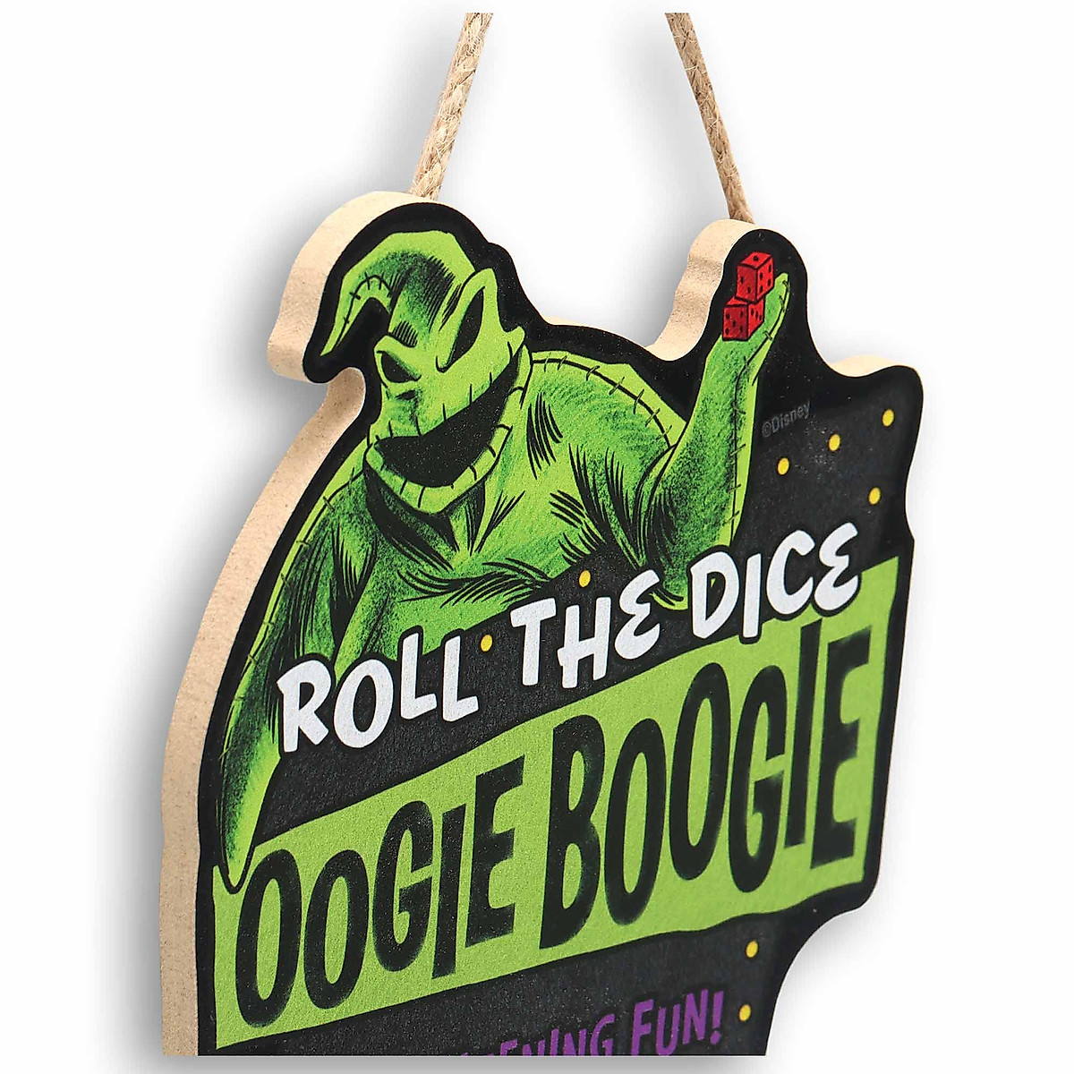 Disney The Nightmare Before Christmas Roll The Dice Oogie Boogie Hanging Wood Wall Decor - Spooky Oogie Boogie Sign for Halloween