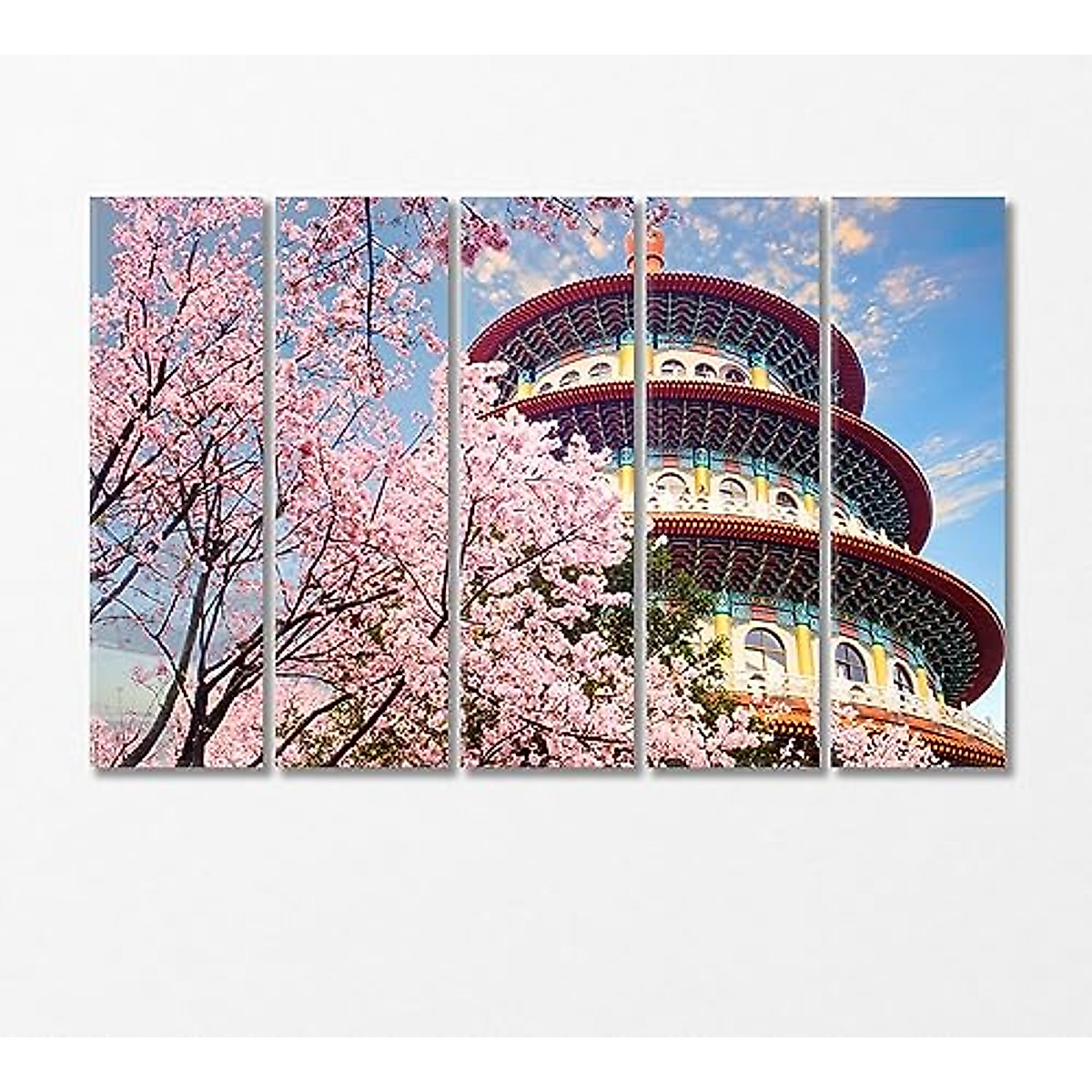 Tianyuan Temple with Sakura Blossom Taiwan Canvas Print 1 Panel / 36x24 inches