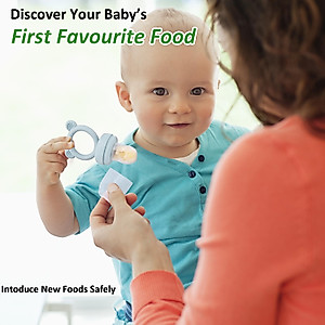 JEXFUN Silicone Baby Fruit Food Feeder Pacifier & Breastmilk Popsicle Freezer Molds, Baby Food Storage Containers Breast Milk Ice Cubes for Baby Teething & Infant Self Feeding, BPA Free - (Blue)