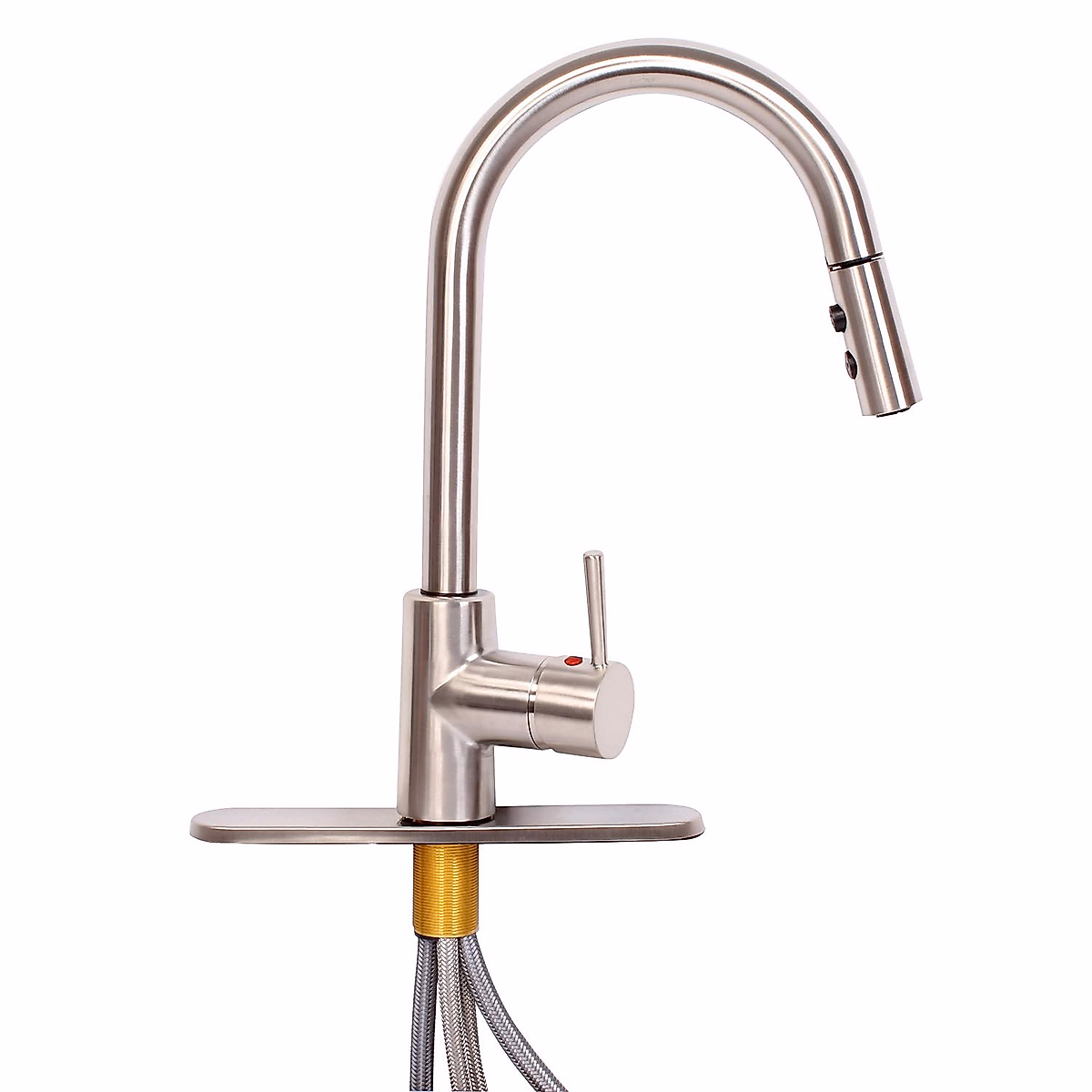 Empire Faucets RV Bullet-Style Kitchen Faucet Head Replacement, Pull Out Sprayer Head and Deck Plate, Brushed Nickel