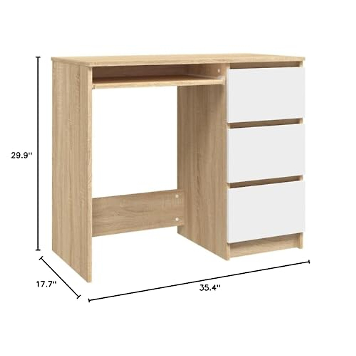 ULUYYUC Desk,Computer Desks Bedroom Desks Secretary Desk with Drawers Suitable for Home, Office, Bedroom, Conference Room, etc White and Sonoma Oak 35.4"x17.7"x29.9" Engineered Wood