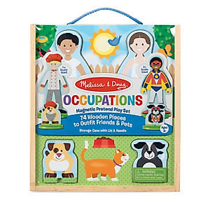 Melissa & Doug Occupations Magnetic Dress-Up Wooden Pretend Play Set (74 pcs) - Magnetic Dress-Up Dolls For Kids