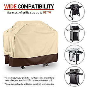 Arcedo BBQ Grill Cover, Heavy Duty 55 Inch Waterproof Gas Grill Cover for Weber Charbroil Nexgrill Brinkmann Grills and More, UV Resistant Outdoor 3-4 Burner Barbecue Cover with Air Vents, Beige&Brown