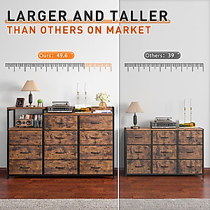 EnHomee Dresser for Bedroom with 11 Drawers Long Dresser TV Stand with Shelves Wide Dressers & Chests of Drawers Large Dresser for Bedroom Dresser, Sturdy Metal Frame, Wood Top, Rustic Brown