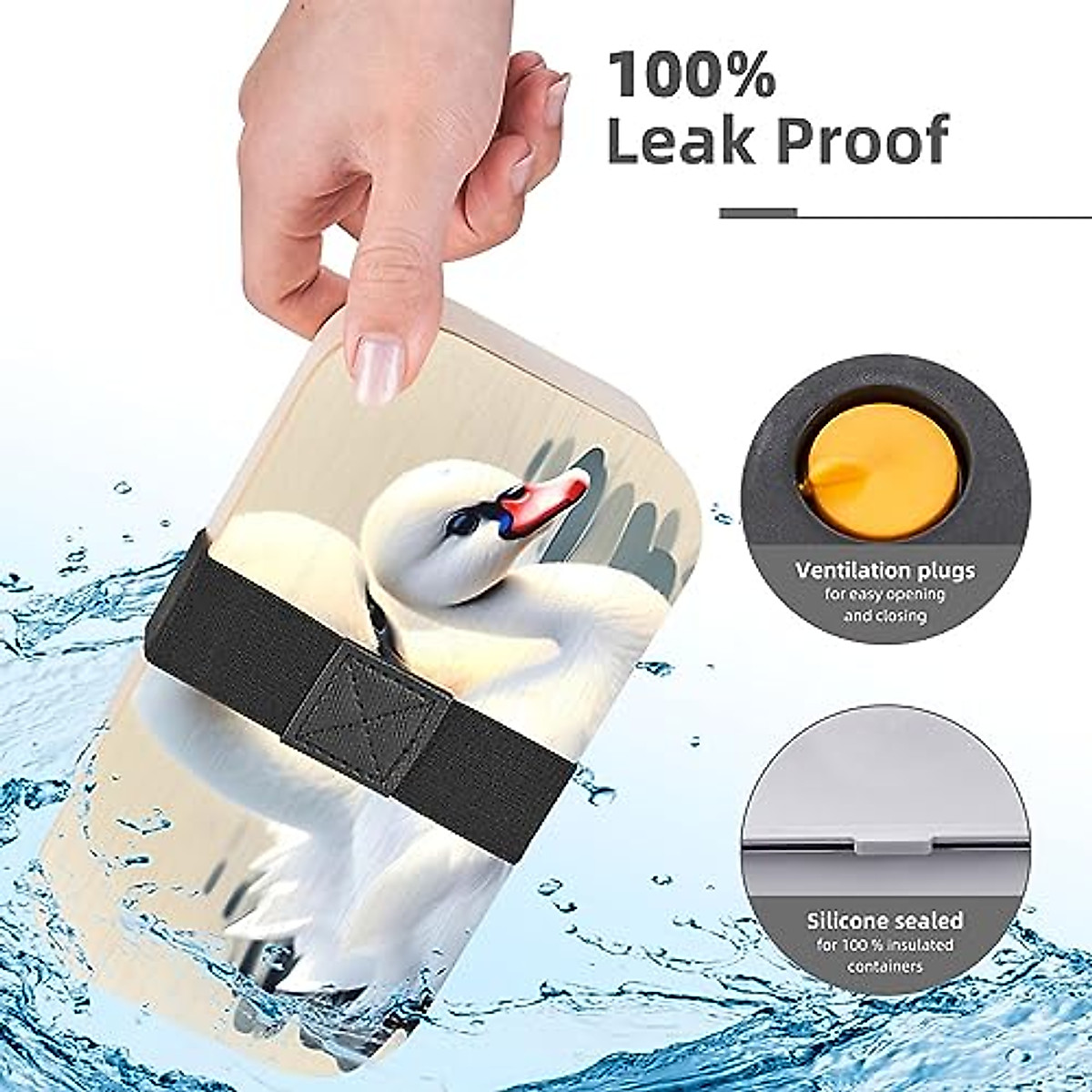 Cute Little Swan Adult Lunch Box, Bento Box, With Cutlery Set Of 3, 2 Compartments, Rectangular, Lunch Box For Adults