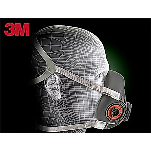 3M Half Facepiece Reusable Respirator 6100, NIOSH, Four-Point Harness, Comfortable Fit, Dual Airline Supplied Air Compatible, Bayonet Connections, Painting, Sanding, Cleaning, Small