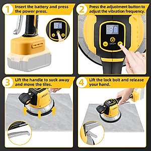 Tile Vibration Tool, Tile Vibration Leveling Machine for Dewalt 20V Battery, Cordless Tile Vibration Machine Installation Tool 300W Tiler Vibrator Tool with 10 Speed, Suction Cup, Digital Display