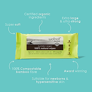 Wotnot - 100% Natural Baby Wipes, Travel Size Soft Pack 20 count (Pack of 8)