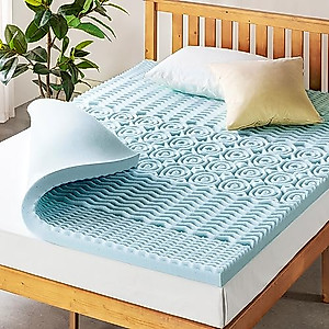 Mellow 3 Inch 5-Zone Memory Foam Mattress Topper, Cooling Gel Infusion, Queen, Blue