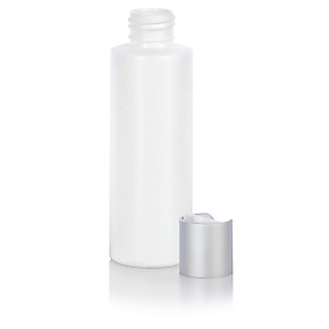 JUVITUS 4 oz / 120 ml White Plastic HDPE Refillable Cylinder Squeeze Bottle with Silver Disc Cap (12 Pack)