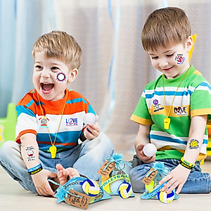 Hungdao 158 Pcs Volleyball Party Favors for 18 People Includes Mini Bouncy Volleyball Keychain Whistle Bracelets Thank You Card Stickers Organza Bag for Volleyball Sports Event Class Rewards