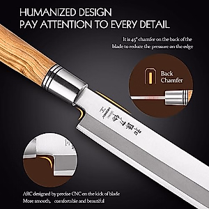 HEZHEN 300mm Sashimi Knife,Forged Steel Sushi Yanagiba Knife, Sushi Slicing, Wooden Handle Knife Case