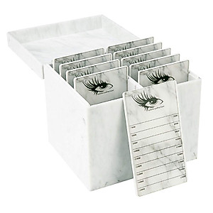 10 Layers Acrylic Eyelash Storage Box,Eyelash Holder Extension Tool,Makeup Organizer False Eyelashes Glue Pallet Holder, Grafting Eye lashes Close-Packed Display with 10 Pallets (Marble)
