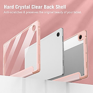 Fintie Hybrid Slim Case for Samsung Galaxy Tab A8 10.5 Inch 2022 Model (SM-X200/X205/X207), Shockproof Cover with Clear Transparent Back Shell, Auto Wake/Sleep, Rose Gold
