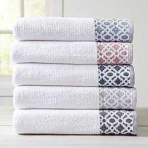 Market & Place 100% Turkish Cotton Luxury Hand Towel Set | Super Soft and Highly Absorbent | Textured Dobby Border | 550 GSM | Includes 6 Hand Towels | Nitra Collection (White/Light Grey)