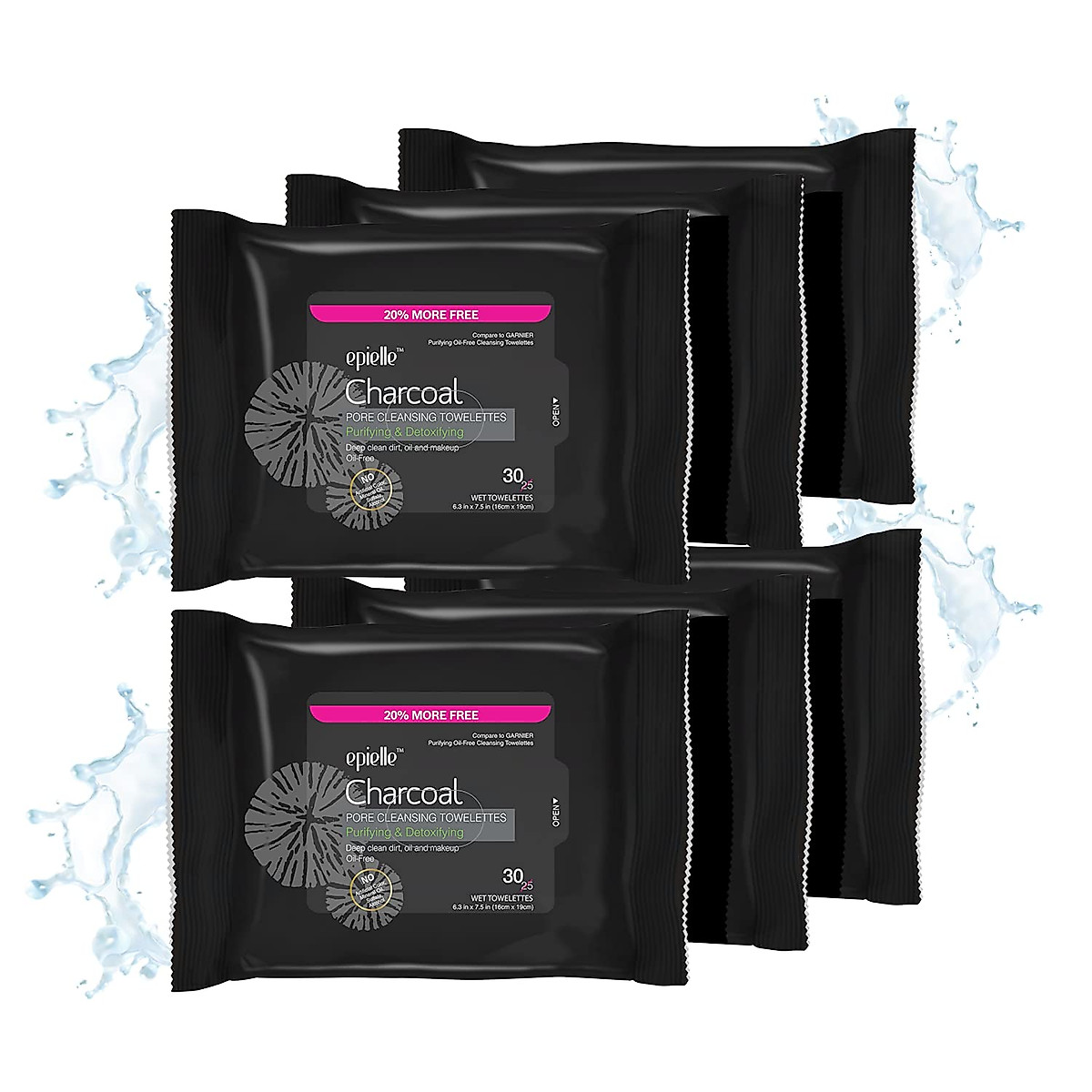 Epielle Charcoal Makeup Remover Wipes | Soft & Gentle for All Skin Types | Removes Dirt, Oil, Waterproof Makeup | 6 Pack | Korean Skincare