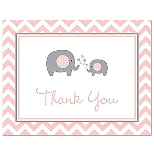 50 Cnt Pink Grey Chevron Elephant Baby Thank You Cards