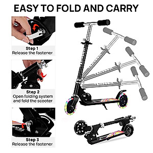 TENBOOM Scooter Toys for Kids Ages 6-12/3-5, Light Up Wheels Christmas Birthday Gifts for Girls Boys, Easy Folding Kids Scooter with 3 Levels Adjustable Handlebar