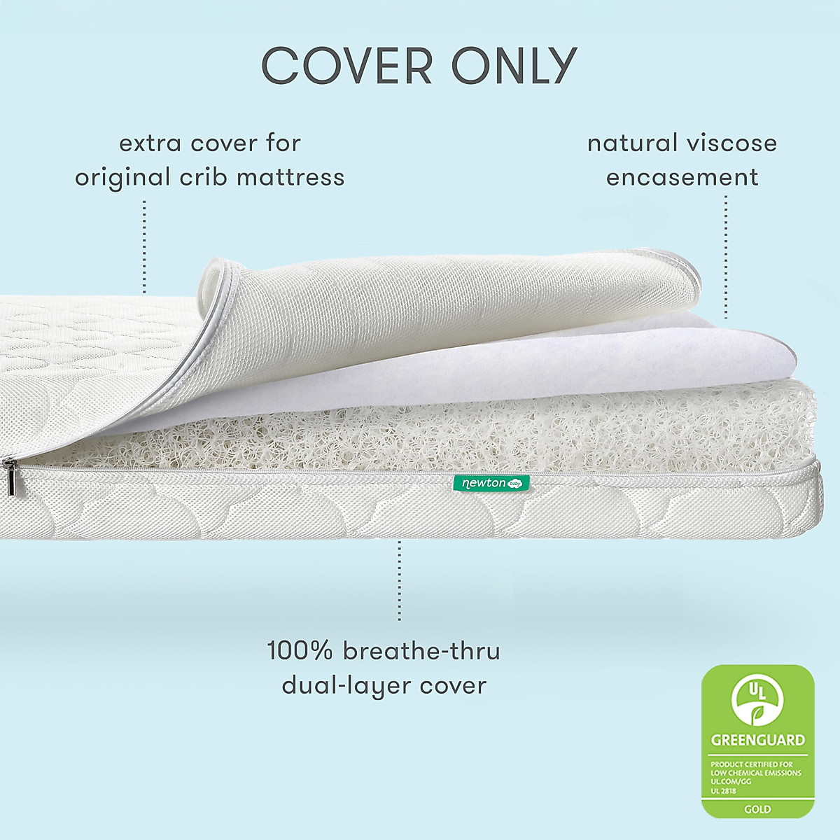 Newton Baby Original Extra Cover | Ultra-Breathable, Reduced Suffocation Risk, Safe, Machine Washable, Non-Toxic, Rest Easy, Fits Original, Waterproof Newton Crib Mattress - Cloud White (Cover ONLY)