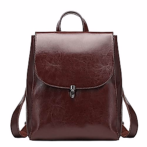 HESHE Women’s Leather Backpack Casual Style Flap Backpacks Daypack for Ladies (Coffee)