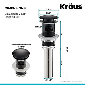 KRAUS Pop-Up Drain with Overflow in Matte Black, PU-11MB