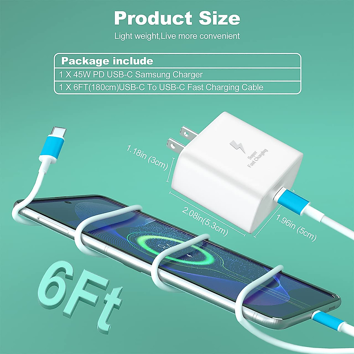 45W USB C Super Fast Charger for Samsung Galaxy S23 Ultra/S23/S23+/S22/S22 Ultra/S22+/Note 10/Note 20/S20/S21/S10, Galaxy Tab S7/S8,i Phone 15 Charger, PPS Wall Charger with 6FT Type C Cable
