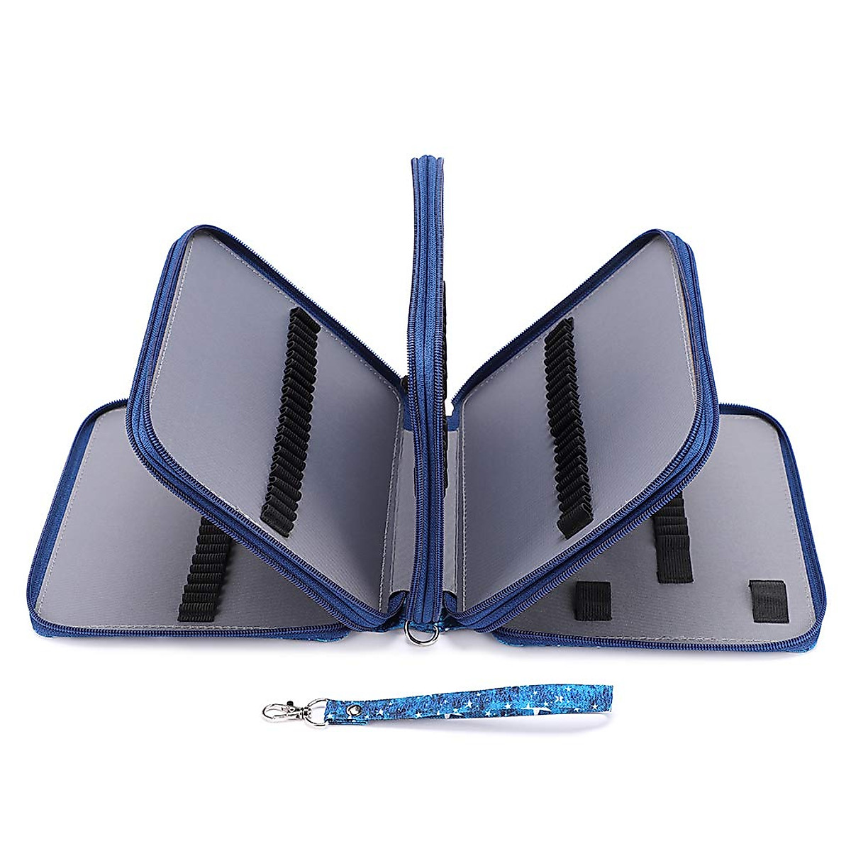 BTSKY Colored Pencil Case- 160 Slots Pencil Holder Pen Bag Large Capacity Pencil Organizer with Handle Strap Handy Colored Pencil Box with Printing Pattern Blue Star