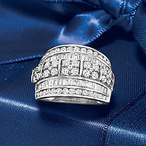 Ross-Simons 2.00 ct. t.w. Baguette and Round Diamond Multi-Row Ring in Sterling Silver. Size 9