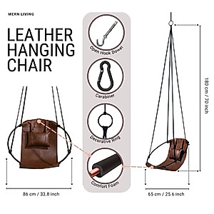 Mern Living Hanging Chair - Handmade Modern Hammock Chair, Hanging Chair for Bedroom, Indoor & Outdoor Patio Swing, Steel & Double Layer Faux Leather, Easy 3-Step Setup 275 lbs Capacity |