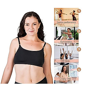 Clementine Apparel - Girls and Women Dance Bra with Clear Detachable Straps Unpadded & Seamless, Big Girls (7 to 16), Size 16, Dark Nude