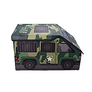 Clever Creations Kids Collapsible Storage Organizer and Ottoman, Perfect Vehicle Themed Toy Chest for Storing Books, Shoes, Games and More, Camo Truck