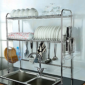 NEX Dish Rack Over The Sink, 2 Tier Large Dish Drainer Length Adjustable, Sliver